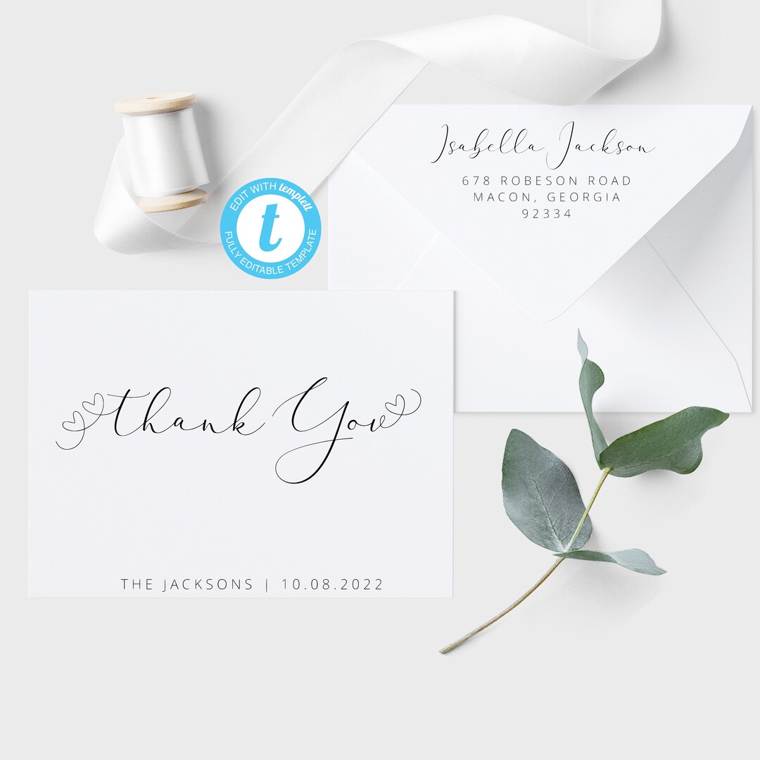 Printable Editable Thank You Note Card 5.5x4.25 With Envelope/4.375x5 ...