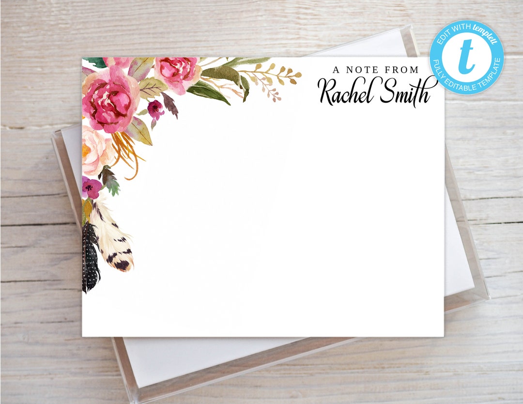 Personalized Printable Editable Flat Single Sided Note Card 22/5.5x4.25 ...