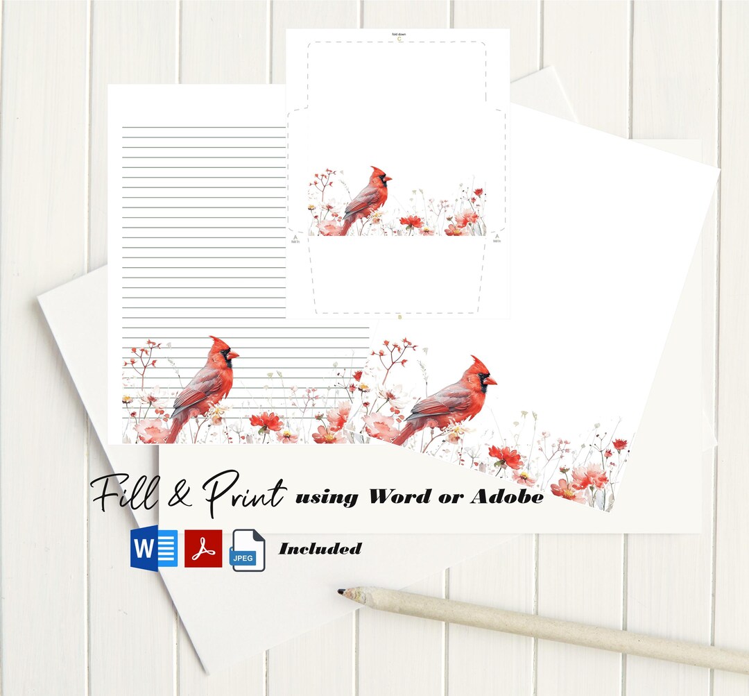 Red Cardinal Stationery 8.5x11 Sta-18/bird Digital Paper/printable ...