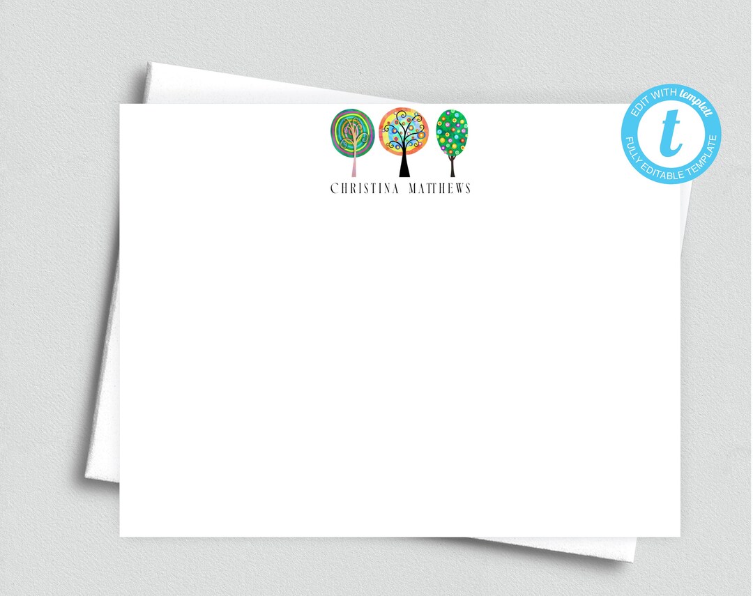 Personalized Printable Editable Flat Single Sided Note Card/5.5x4.25 ...