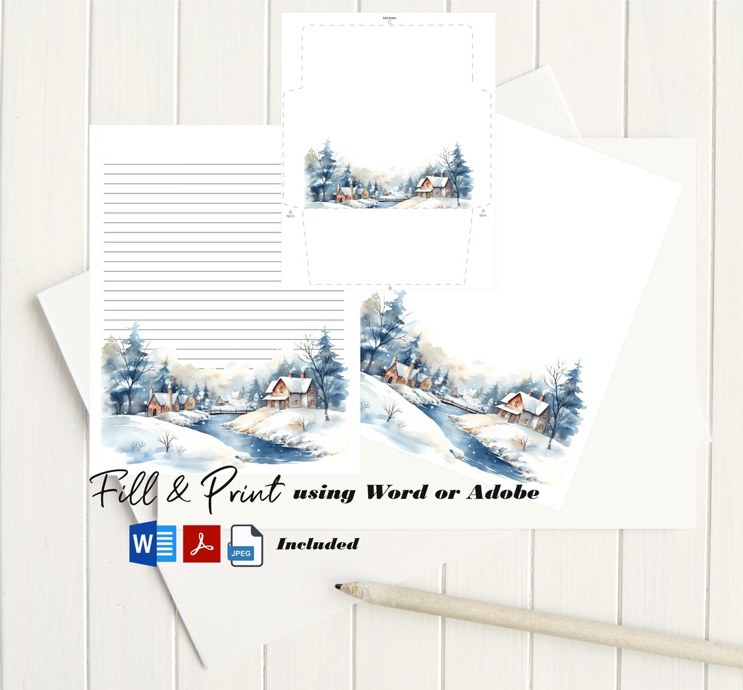 Winter Village Stationery 8.5x11 Sta-14/winter Digital Paper/printable ...