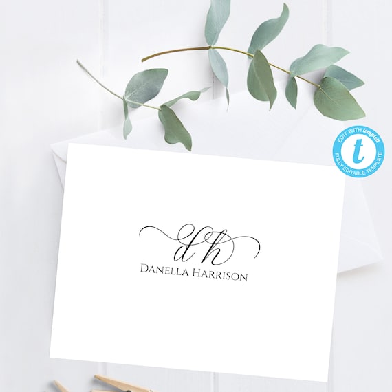 Initial Script Personalized Printable Flat Single Sided Note - Etsy