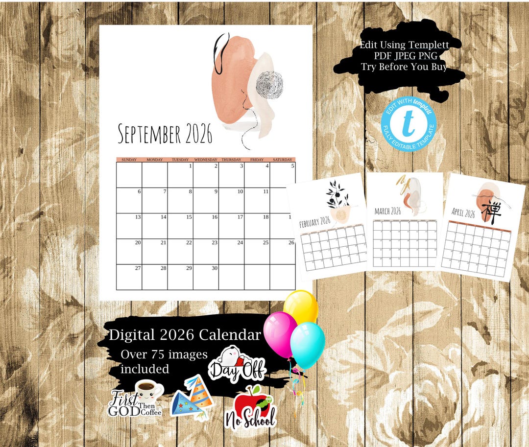 Printable Editable 12 Month Portrait Calendar 2026/printable Calendar ...