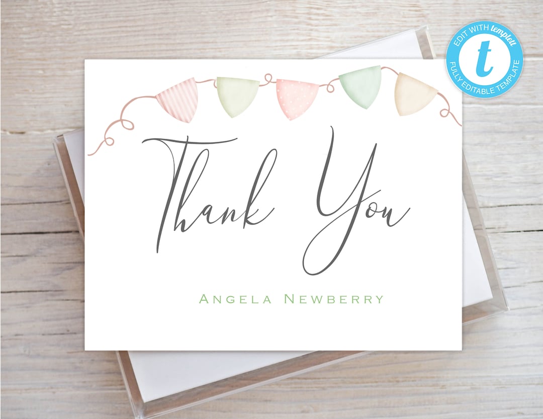 Personalized Printable Editable Thank You Flat Single Sided Note Card ...