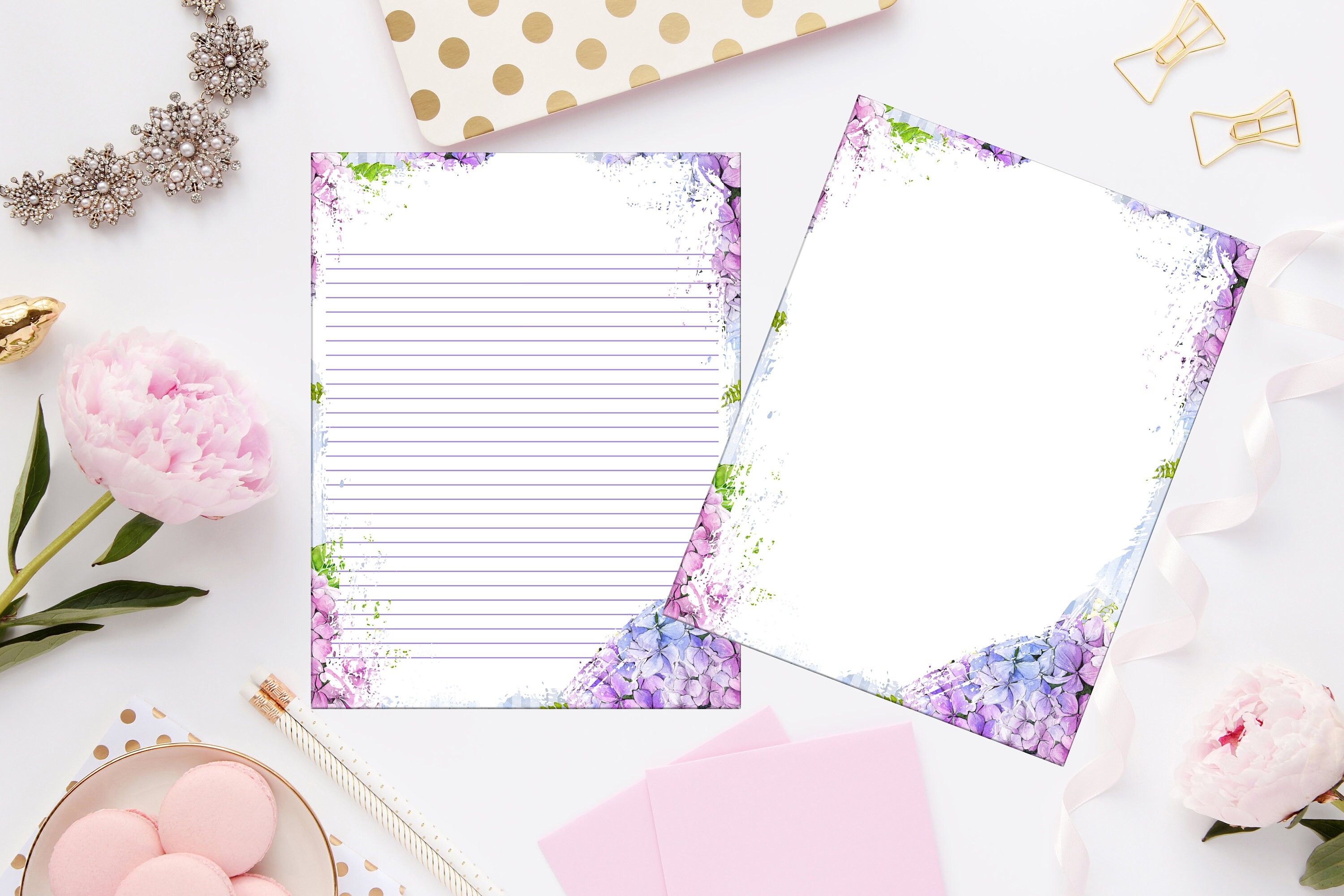 Hydrangea Printable Stationery 8.5x11 111/Digital | Etsy