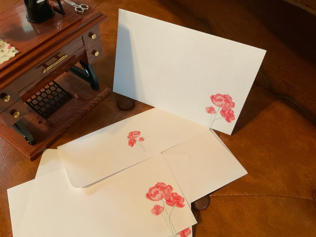 4x6 Pink Floret Printable Flat Note Card With Envelope 1579/instant ...