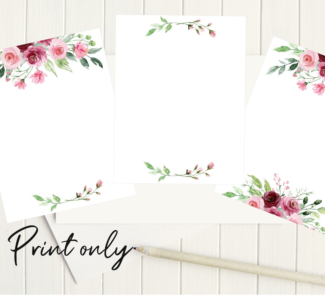 Printable Unlined Stationery Shades of Roses 8.5x11 1396/instant ...