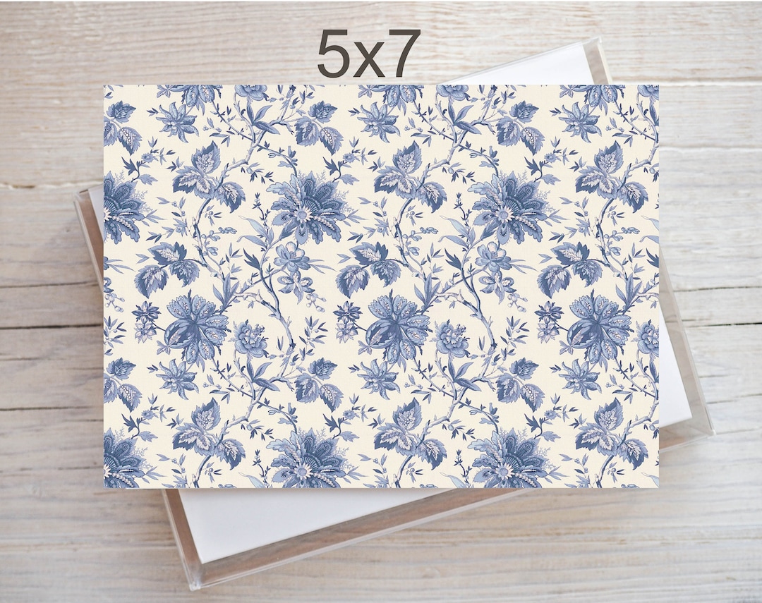 5x7 Blue Toile Printable Flat Note Card & Tent Card With Envelope 1316 ...