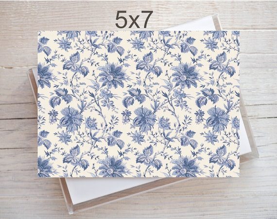 5x7 Blue Toile Printable Flat Note Card & Tent Card - Etsy