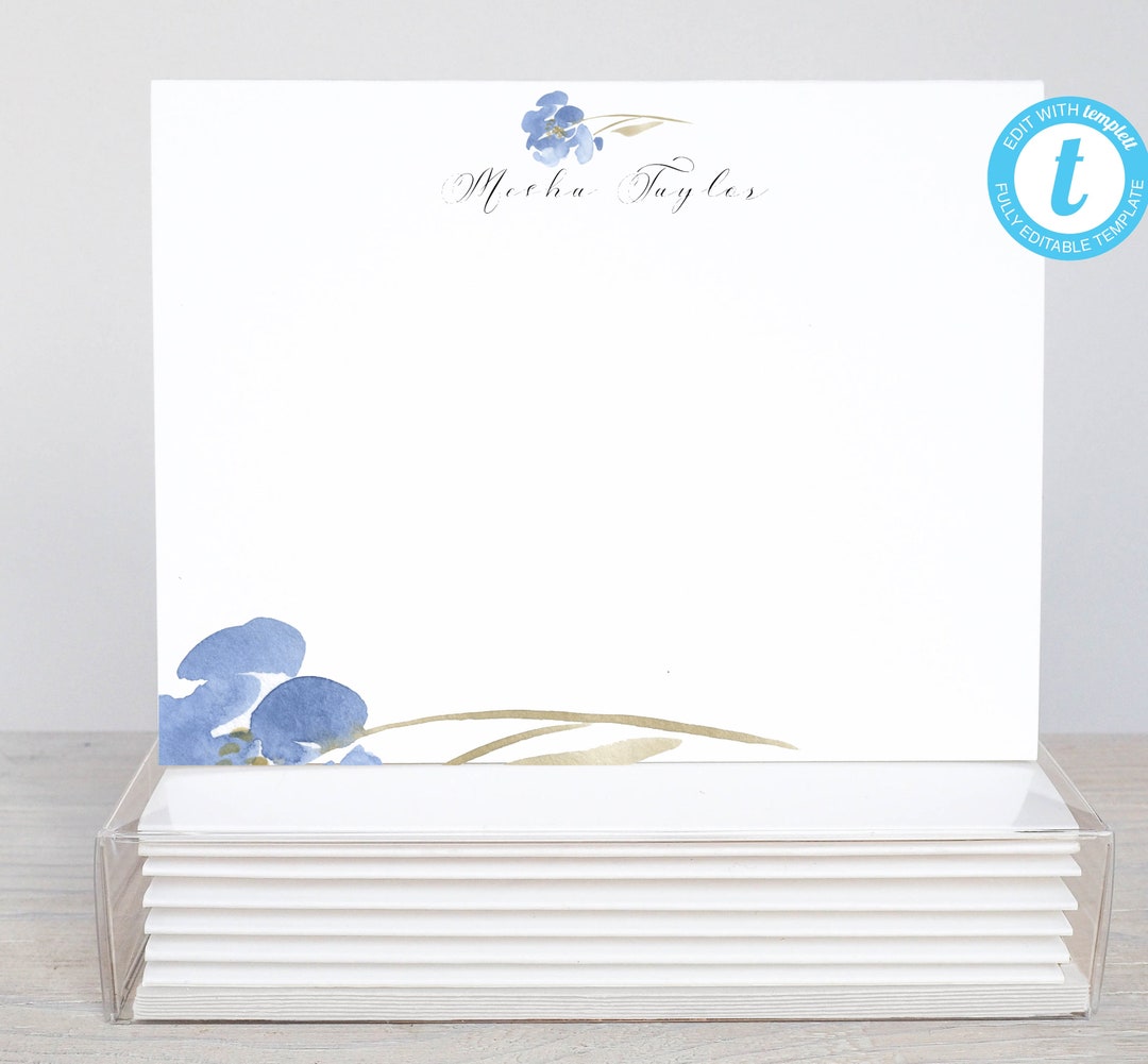 Personalized Printable Editable Flat Single Sided Note Card/5.5x4.25 ...