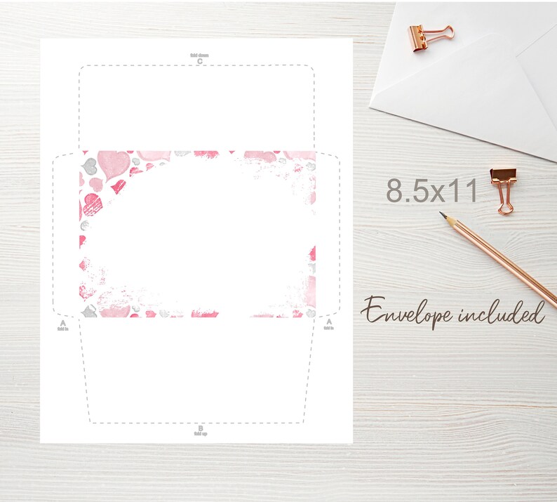 Pink Hearts Printable Stationery With Envelope 8.5x11 192/printable ...