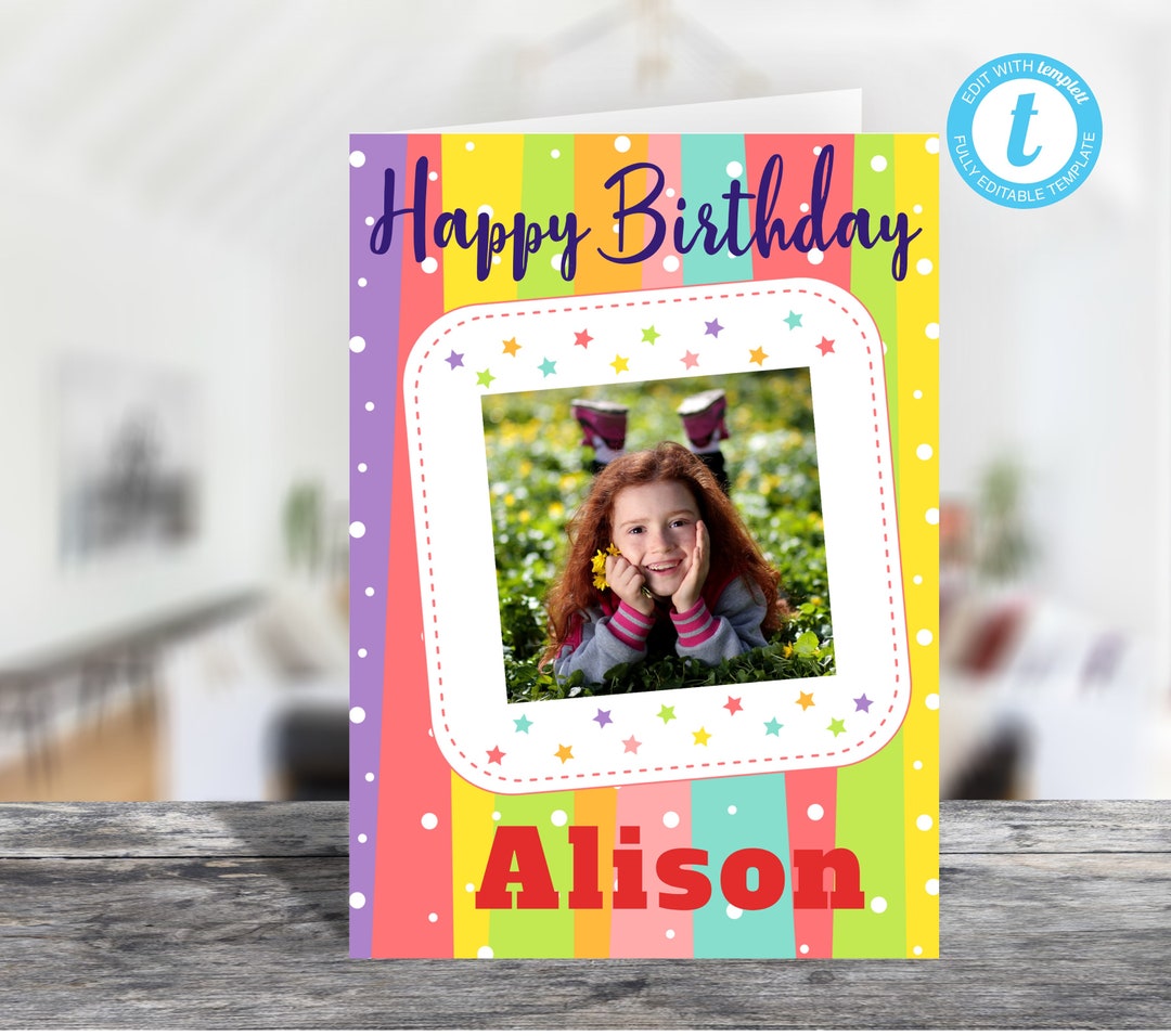 Personalized Printable Editable Happy Birthday Folded Portrait - Etsy