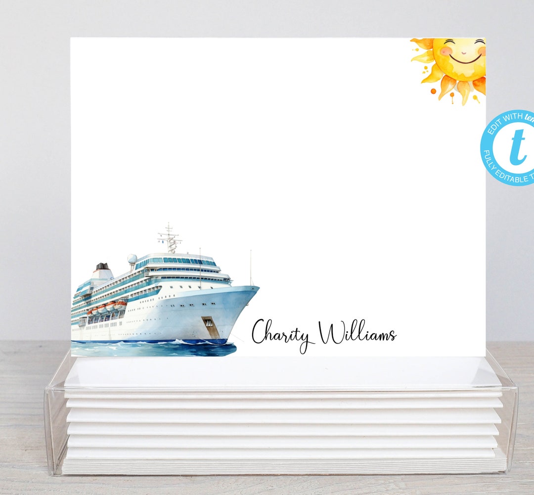 Cruise Ship Personalized Printable Editable Flat Single Sided Note Card ...