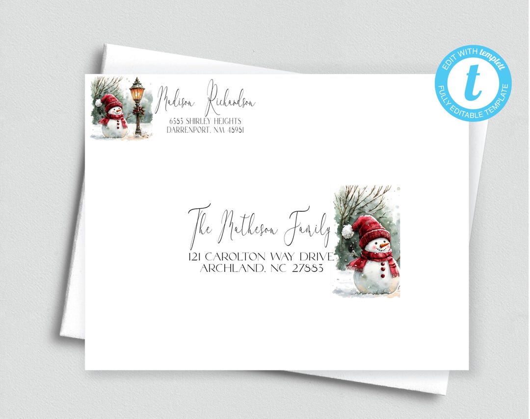 Snowman Printable Editable Address and Return Labels/avery Label 5263 ...