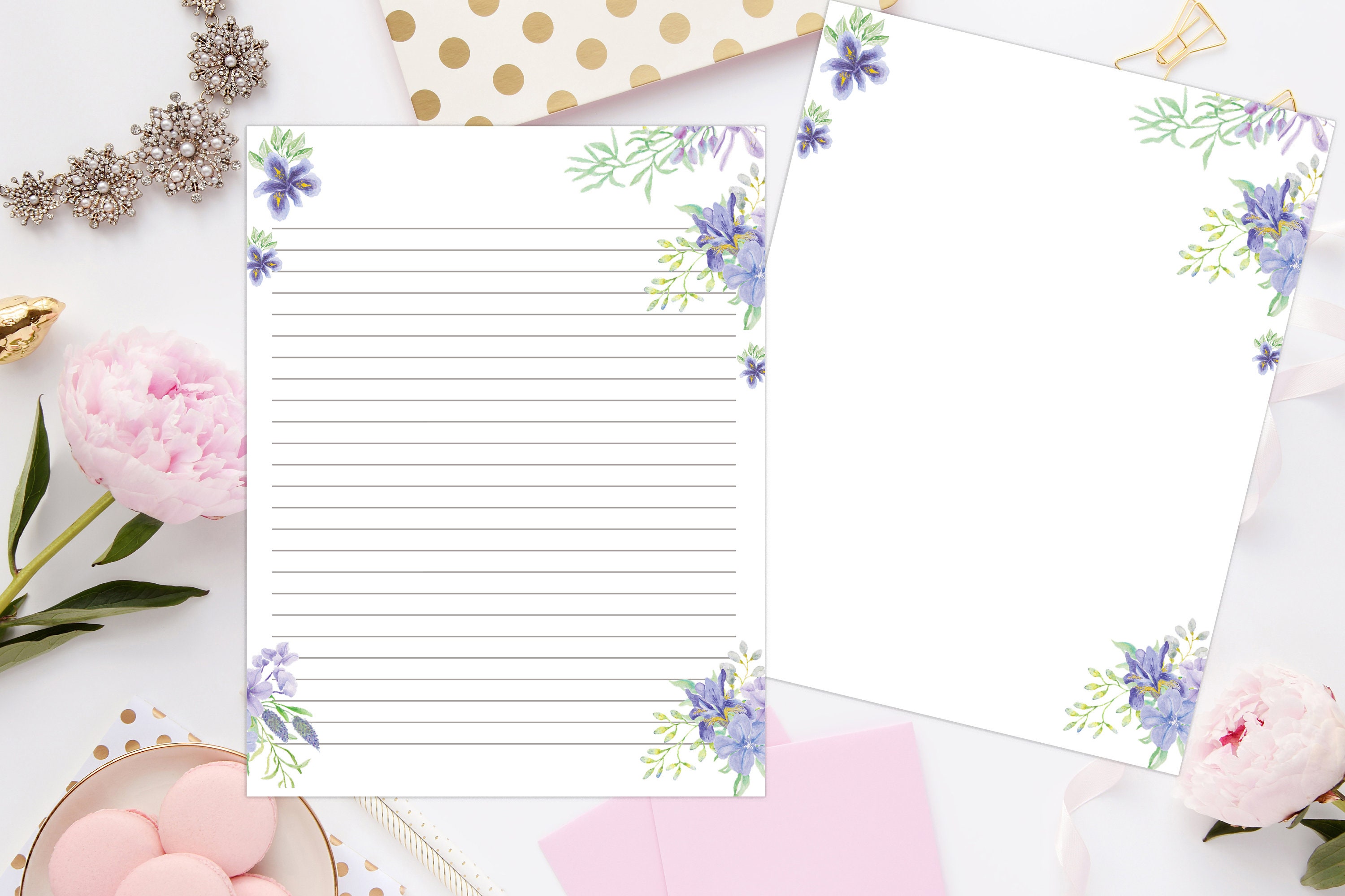 Lavender Watercolor Printable Stationery 8.5x11 Inches | Etsy