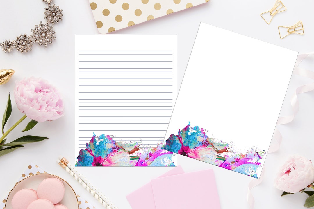 Colorful Watercolor Printable Stationery With Envelope 8.5x11 251 ...