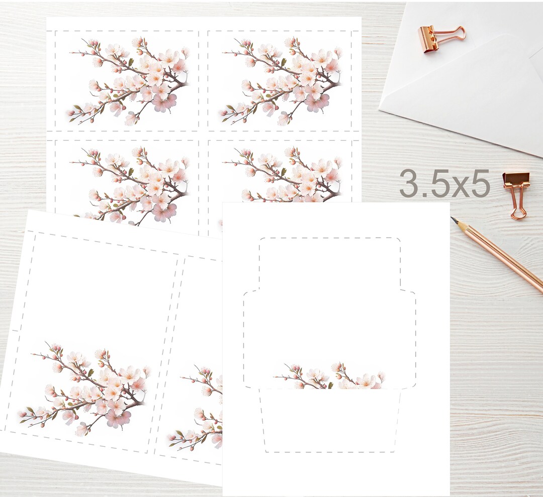 3.5x5 Cherry Blossoms Printable Flat Note Card & Tent Card 1539 ...
