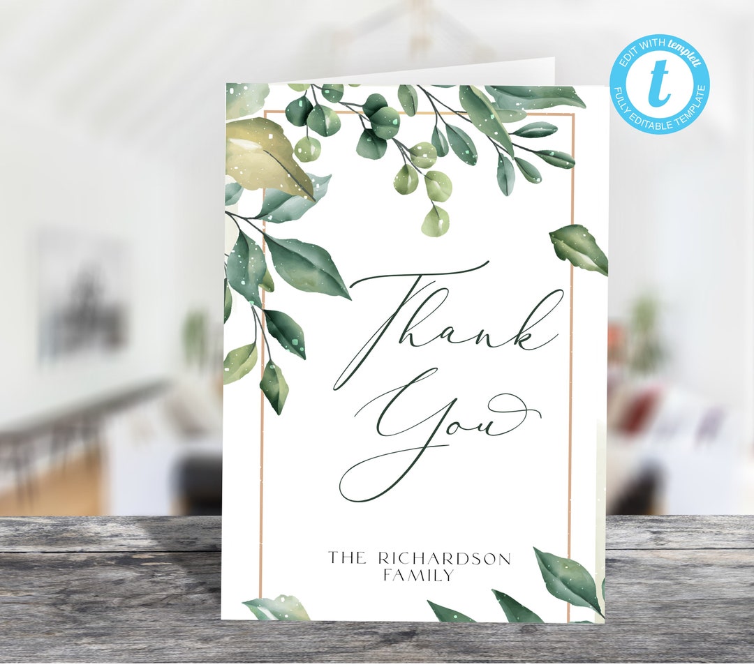 Personalized Printable Editable Thank You Folded Portrait Card 5x7 ...