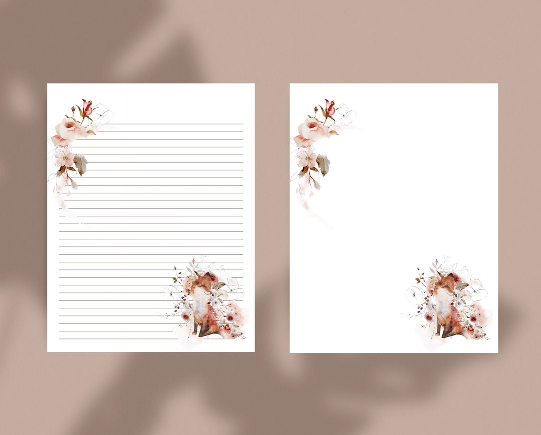 Watercolor Fox Printable Stationery 8.5x11 1425/printable Envelope ...