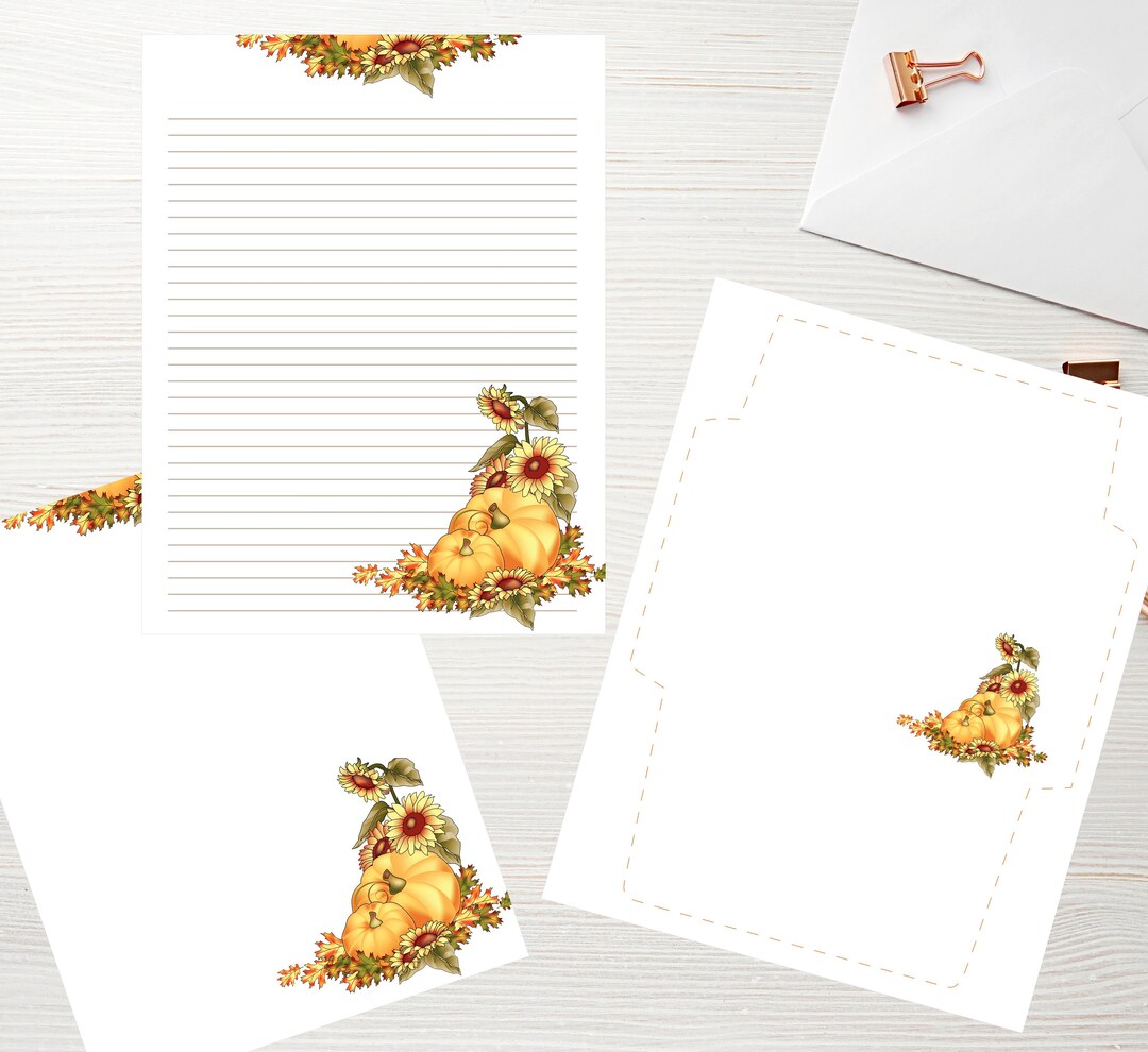 Pumpkin Patch Printable Writing Paper & Envelope Stationery Set 8.5x11 ...