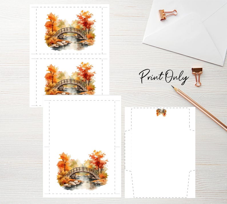 5x7 Fall Bridge Printable Note Card/printable Autumn Greeting Card ...