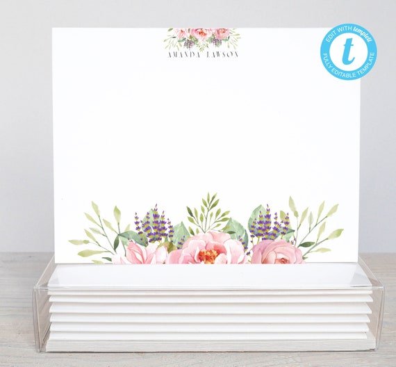 Personalized Printable Editable Flat Single Sided Note | Etsy