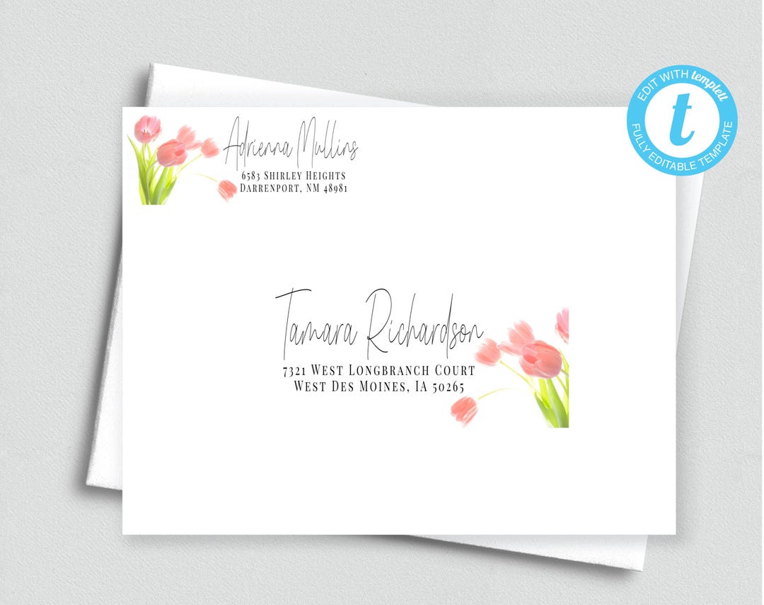 Printable Pink Tulips Address and Return Labels/printable Tulip Address ...