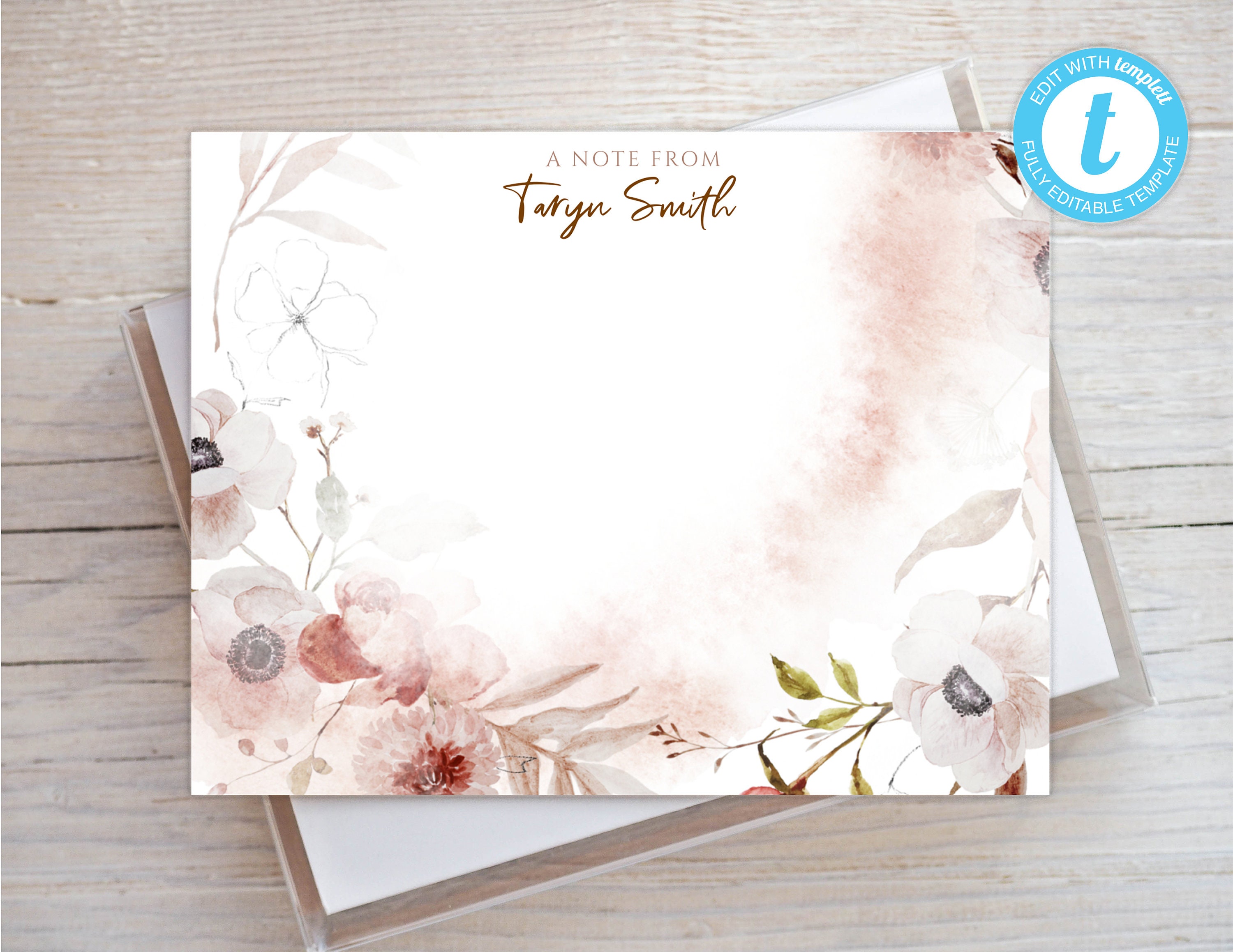 Greeting Cards Personalized Printable Editable Flat Single Sided Note ...