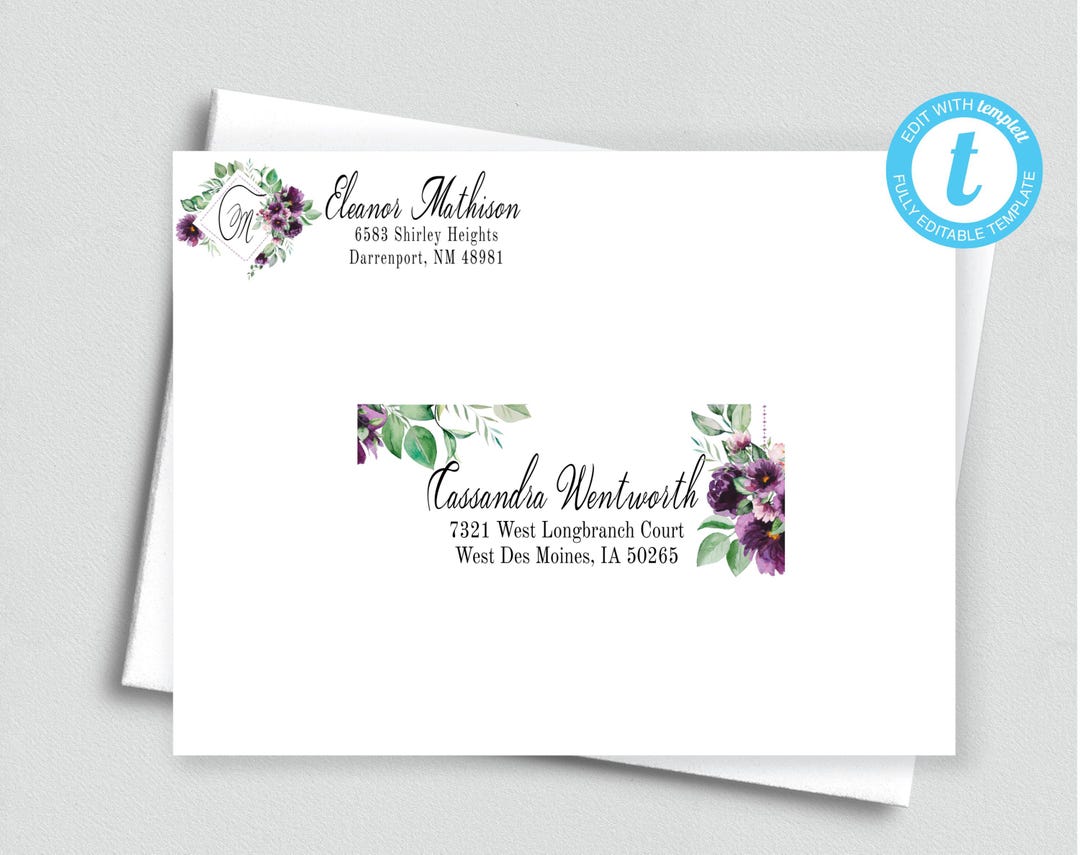 Printable Purple Floral Address and Return Labels/printable Flower ...