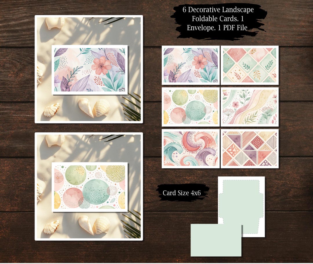 Six 4x6 Abstract Floral Printable Landscape Foldable Cards With ...