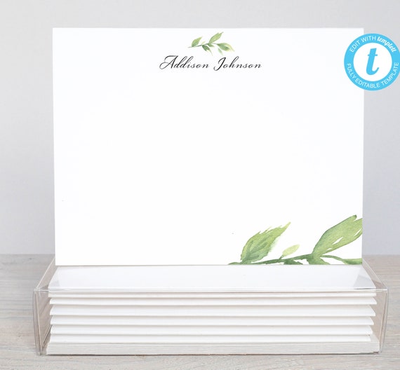 Personalized Printable Editable Flat Single Sided Note | Etsy