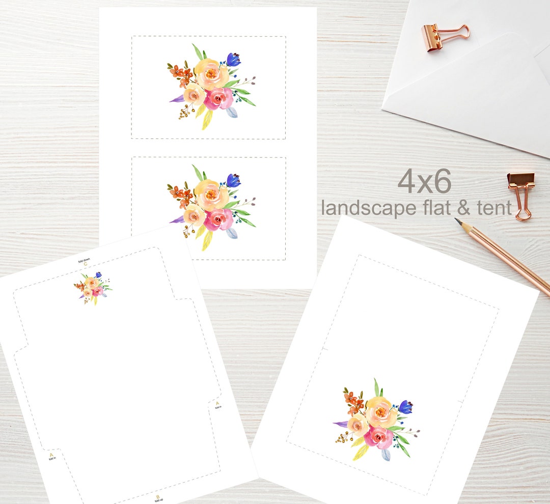 4x6 Rainbow Blooms Printable Flat Tent Note Card With Envelope 1576/instant Download/printable ...