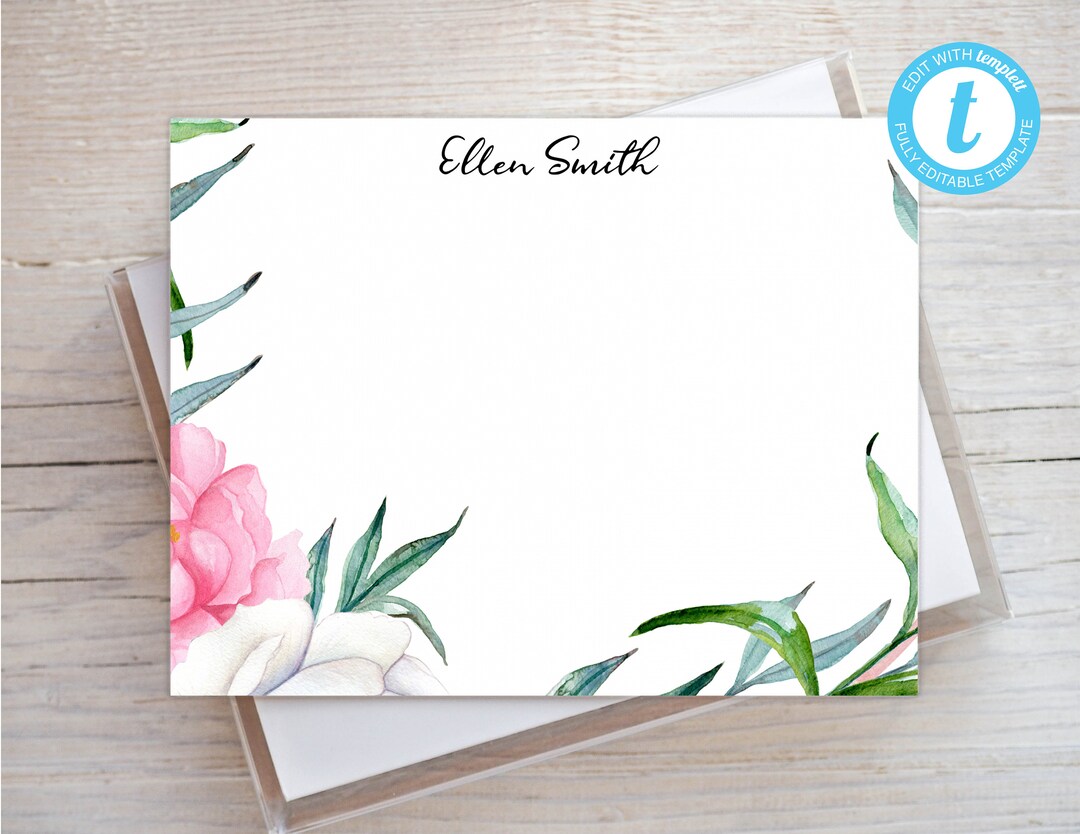 Personalized Printable Editable Flat Single Sided Note Card 12/5.5x4.25 ...
