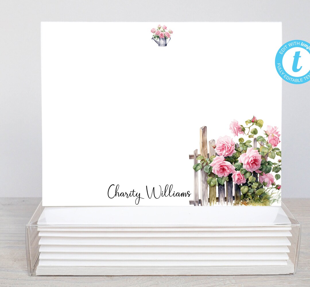 Lovely Pink Roses Personalized Printable Editable Flat Single Sided ...