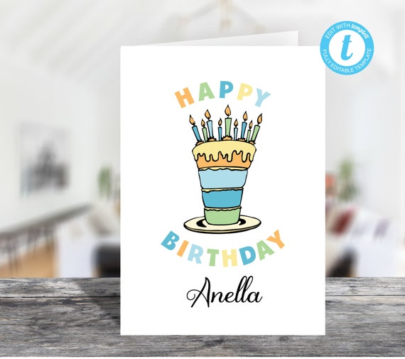 Personalized Printable Happy Birthday Folded Portrait Card/5x7 - Etsy