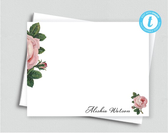 Pink Rose Personalized Printable Editable Flat Single Sided | Etsy