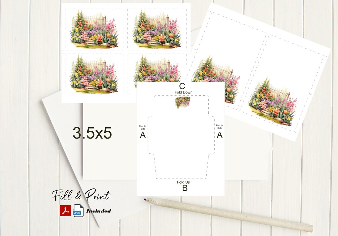 3.5x5 Spring Garden Printable Flat Note Card & Tent Card Sta-33 ...