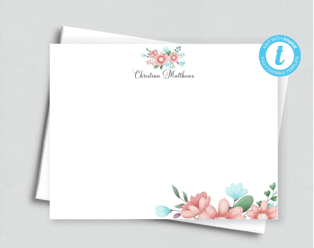 Personalized Printable Editable Flat Single Sided Note Card/5.5x4.25 ...