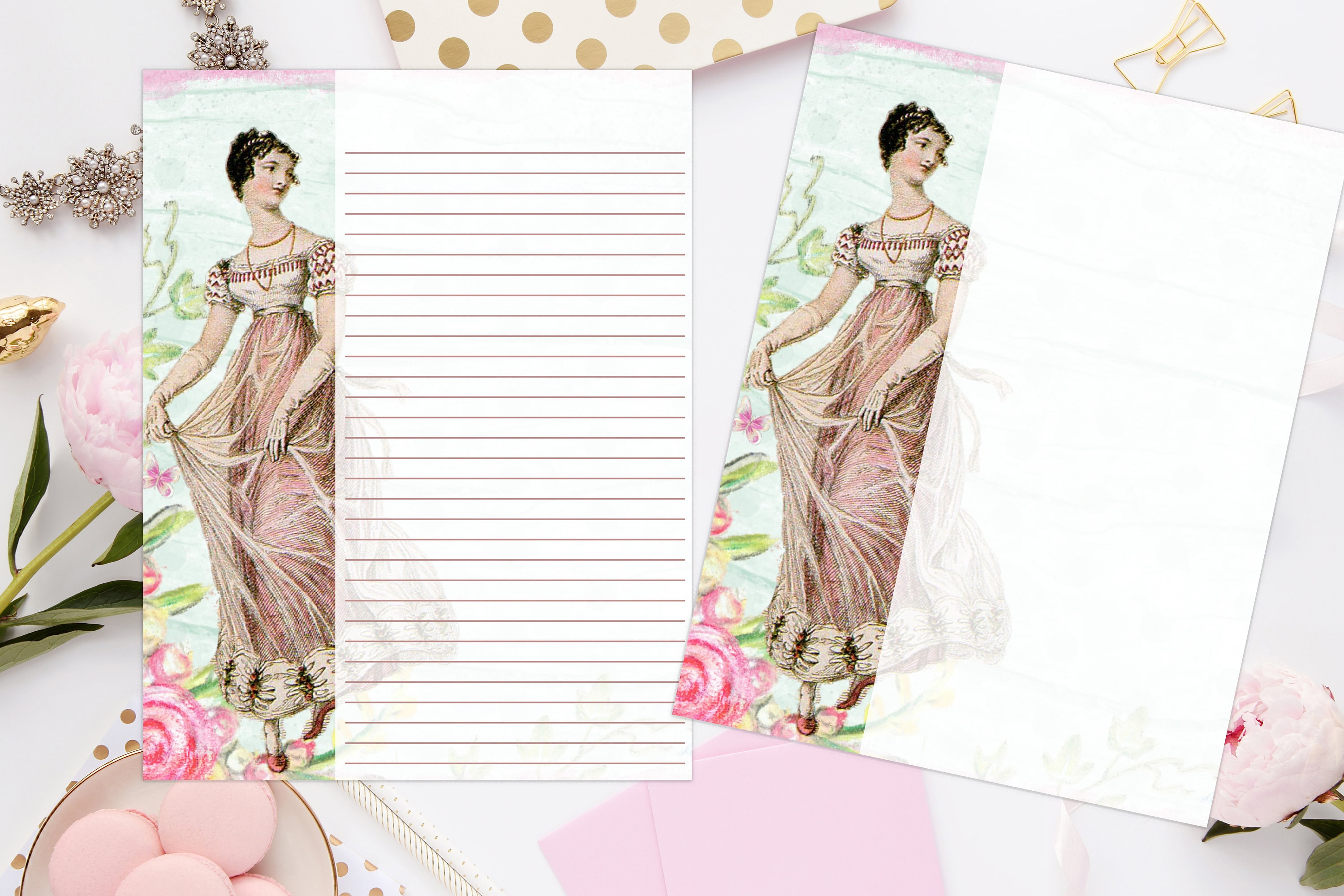 Vintage Lady Printable Stationery 8.5x11 906/Printable Note | Etsy