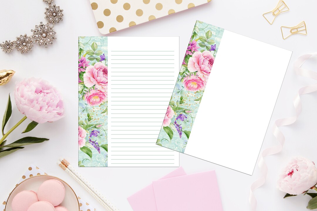 Pink Roses Printable Stationery 8.5x11 380/digital Note Paper/printable ...