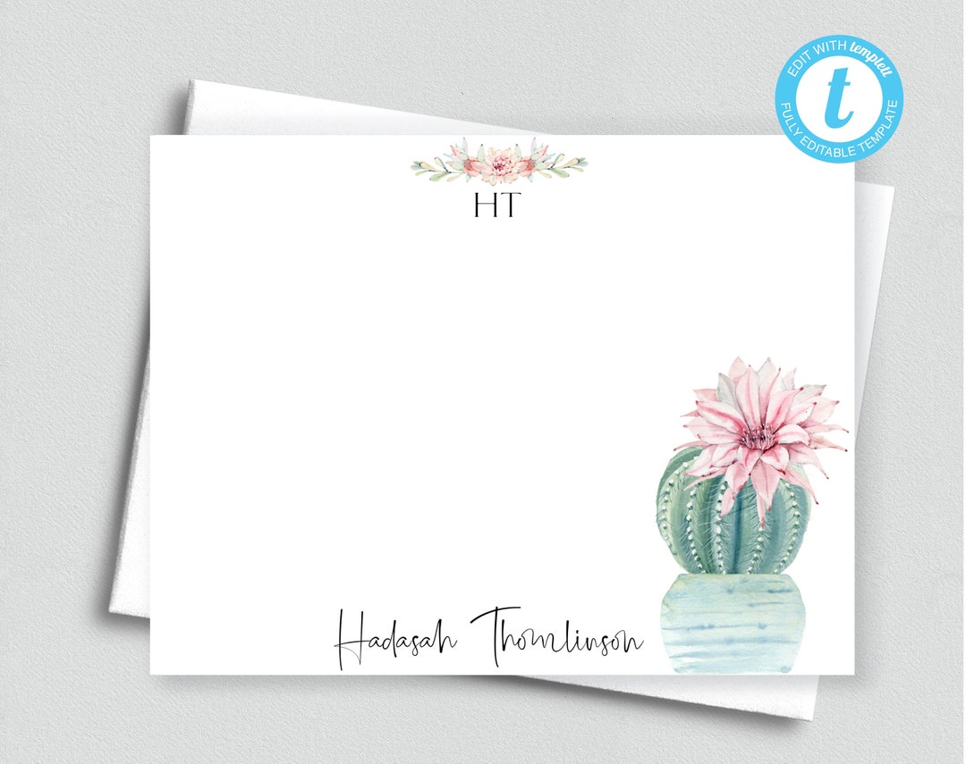 Personalized Cactus Love Printable Flat Single Sided Note Card/5.5x4.25 ...