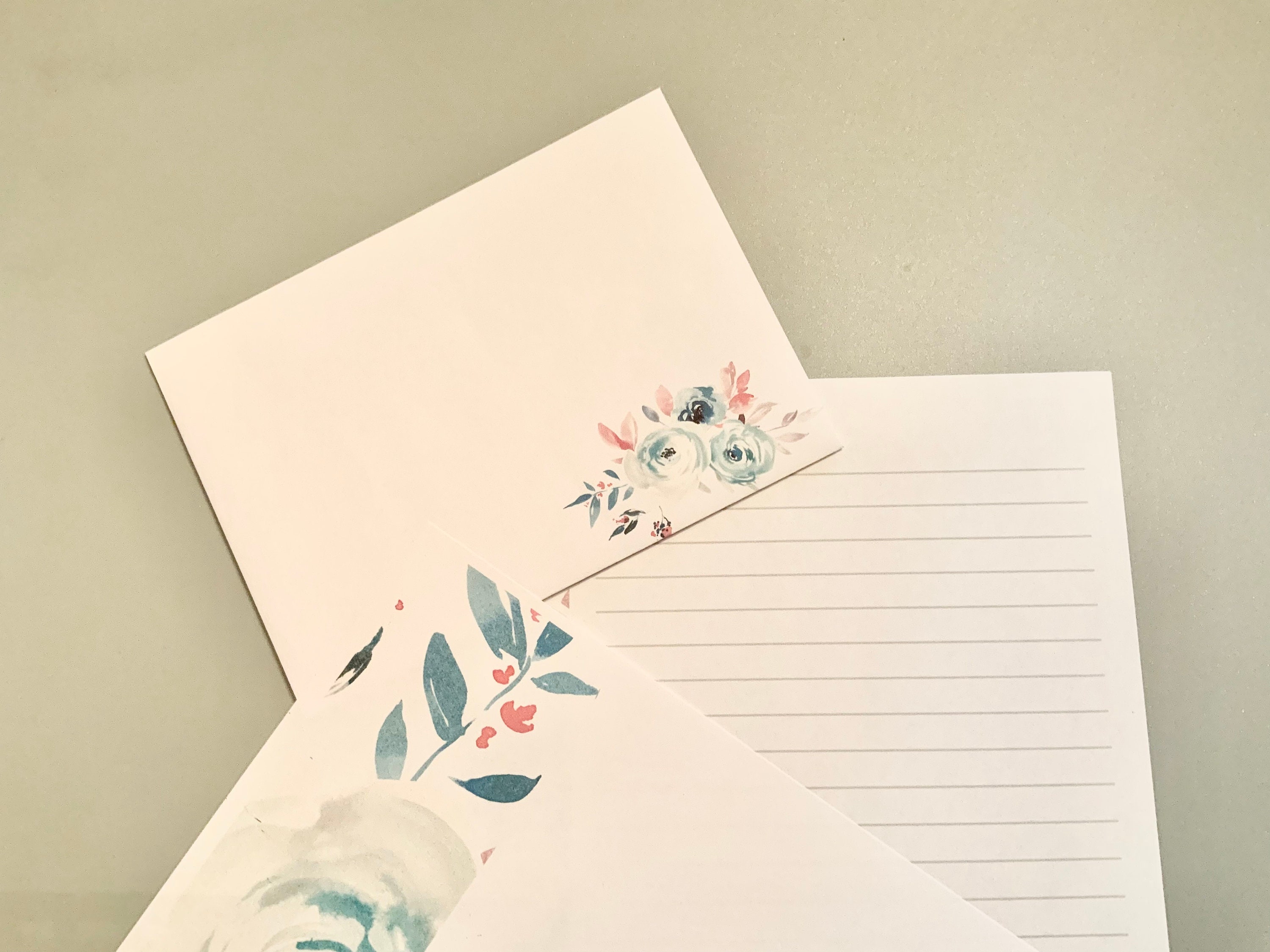 Blue Floral Printable Stationery With Envelope 8.5x11 - Etsy