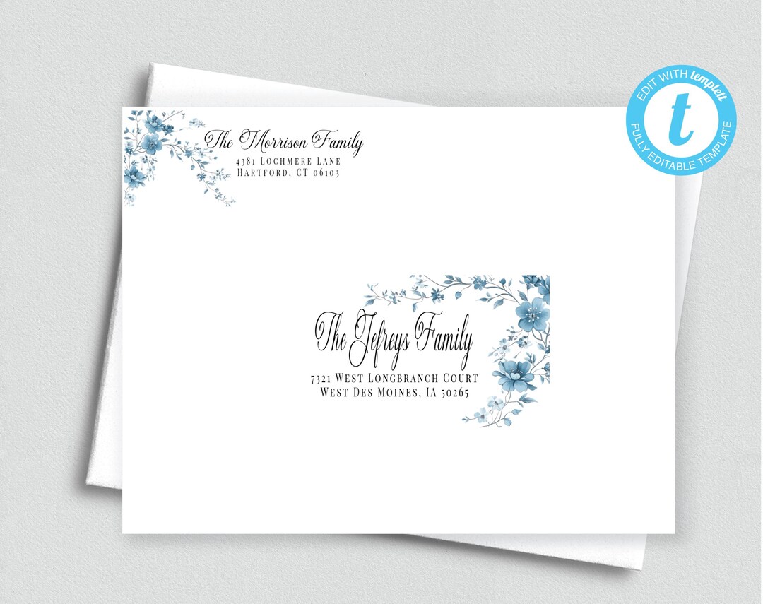 Printable Blue Floral Address and Return Labels/avery Label 5263 & 8160 ...