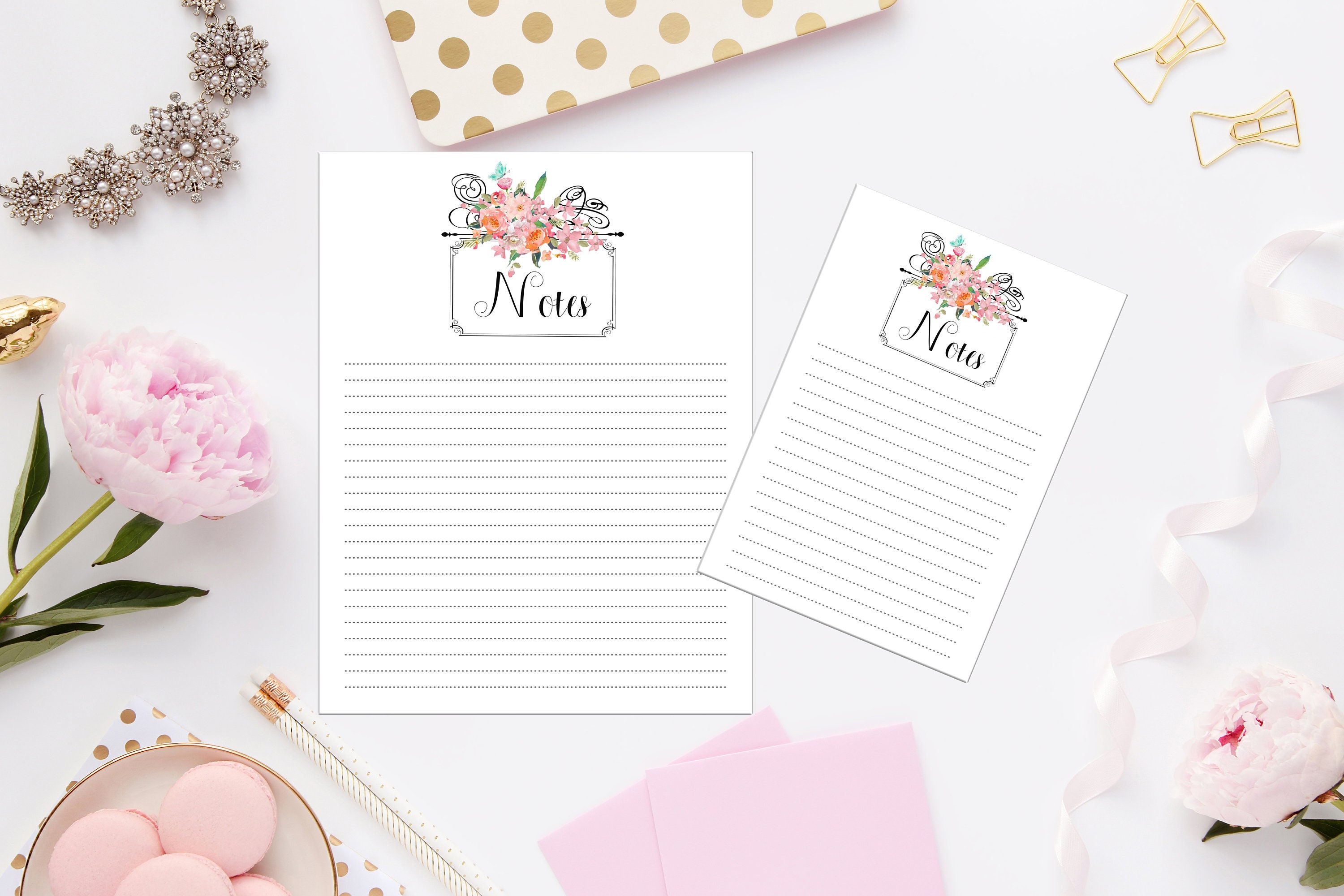 Floral Bouquet Notes 98/ 8.5x11 & 5.8x8.3/Note Paper/Printable | Etsy