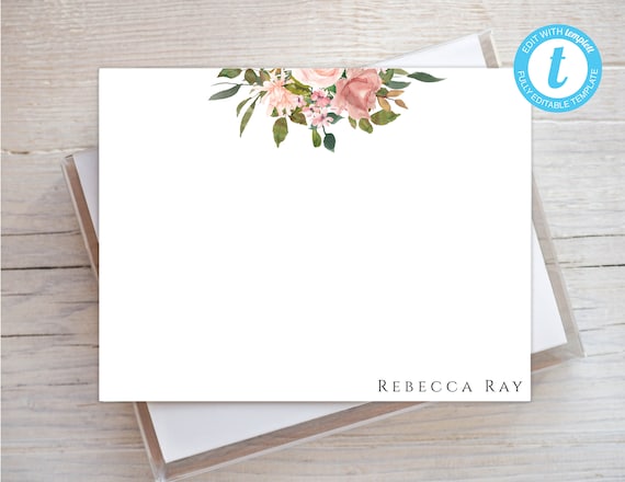 Personalized Printable Editable Flat Single Sided Note Card - Etsy