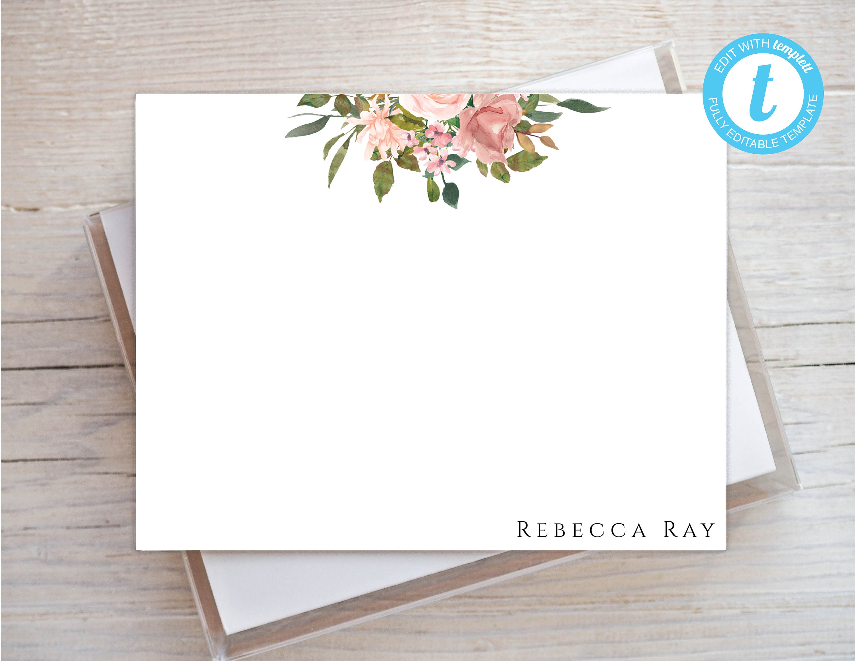 Personalized Printable Editable Flat Single Sided Note Card | Etsy