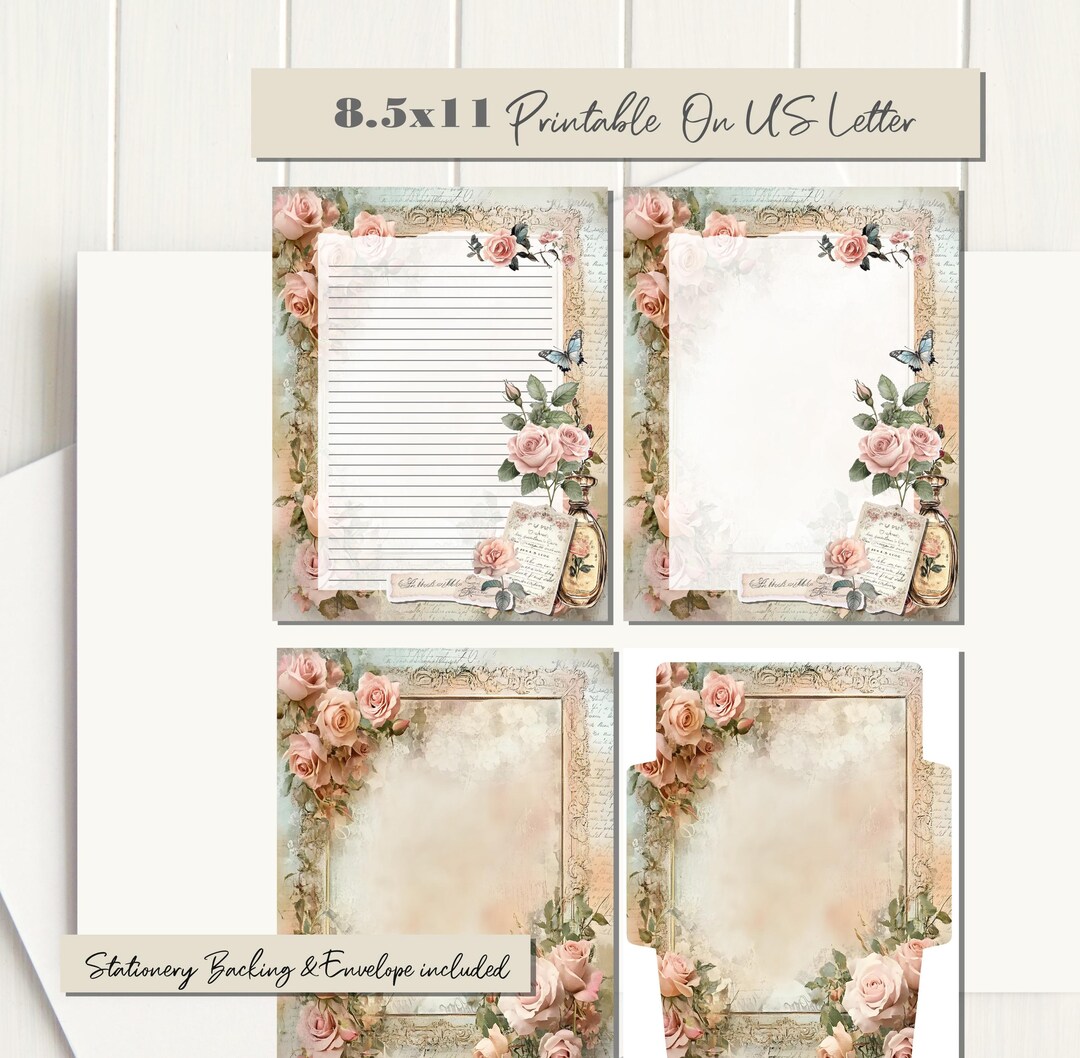Rose Floral Stationery Set 8.5x11/printable Letter Writing Paper ...
