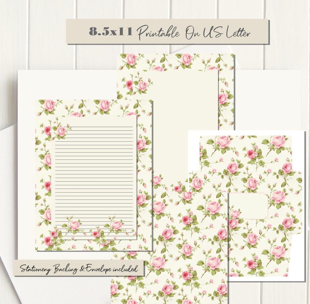 Pink Roses Stationery Set 8.5x11/letter Writing Paper/digital ...