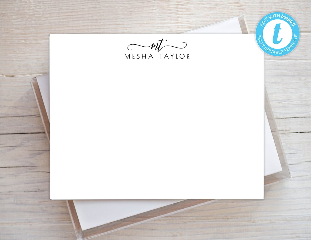 Personalized Printable Editable Flat Single Sided Note Card 43/5.5x4.25 ...