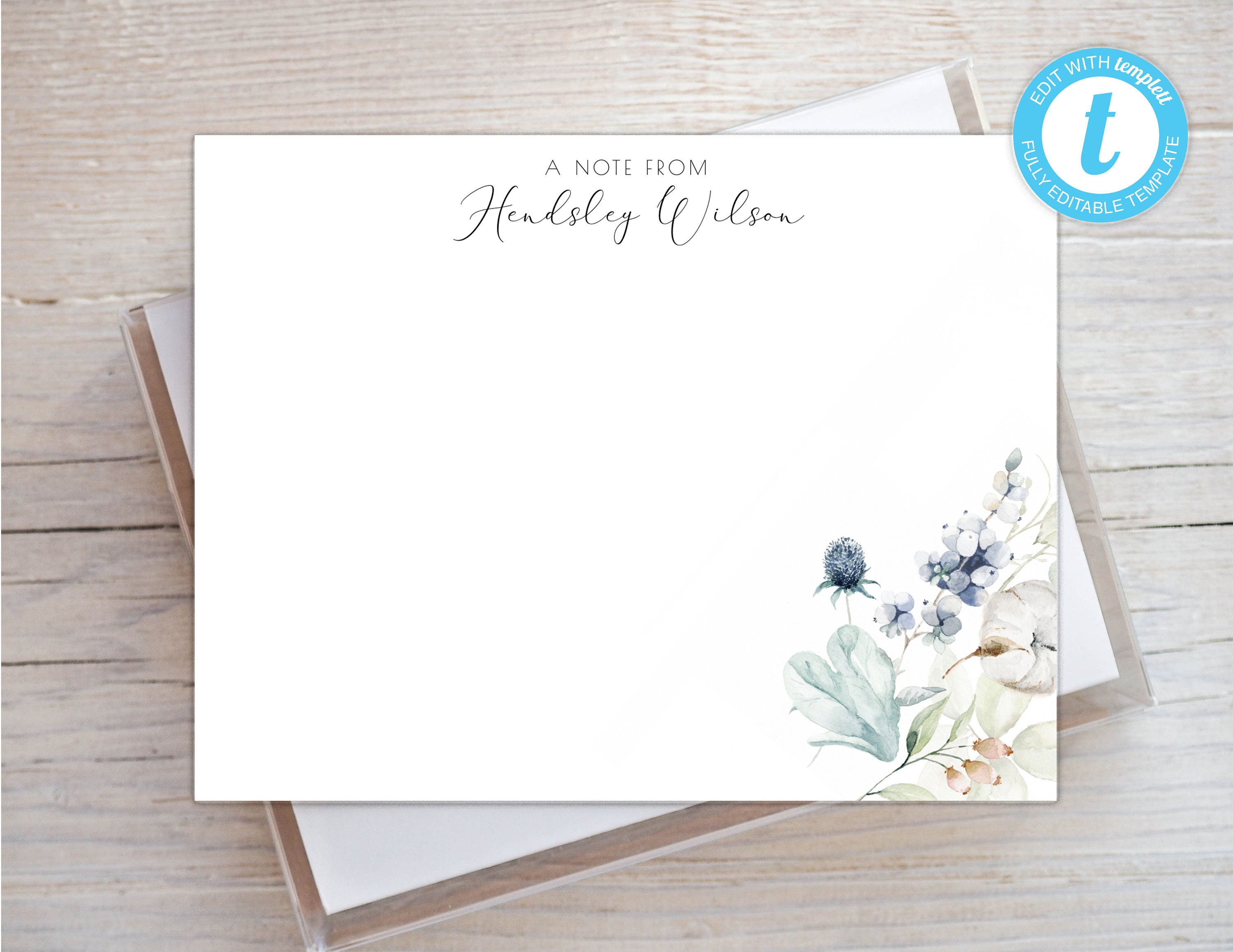 Greeting Cards Personalized Printable Editable Flat Single Sided Note ...